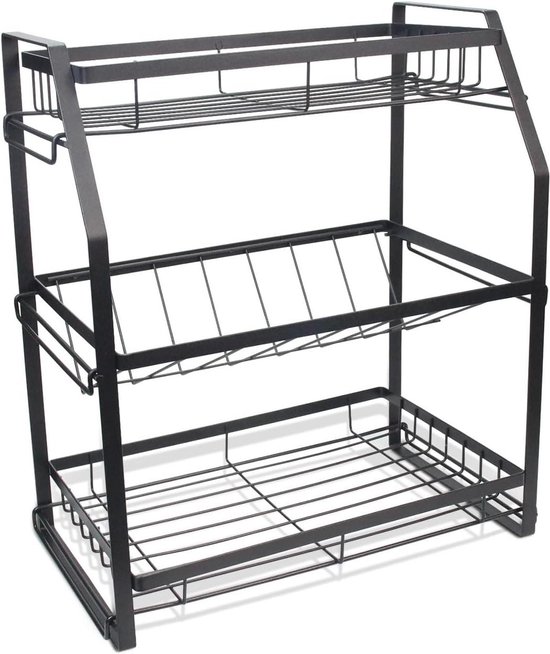 3-traps keukenrek organizer - zwart - kruidenrek - werkblad opbergrek ...