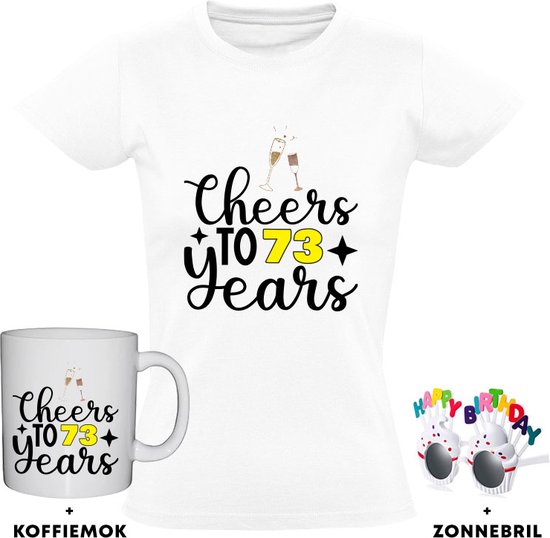 73 jaar Dames T-shirt + Koffiemok + Happy birthday bril - 73e ...
