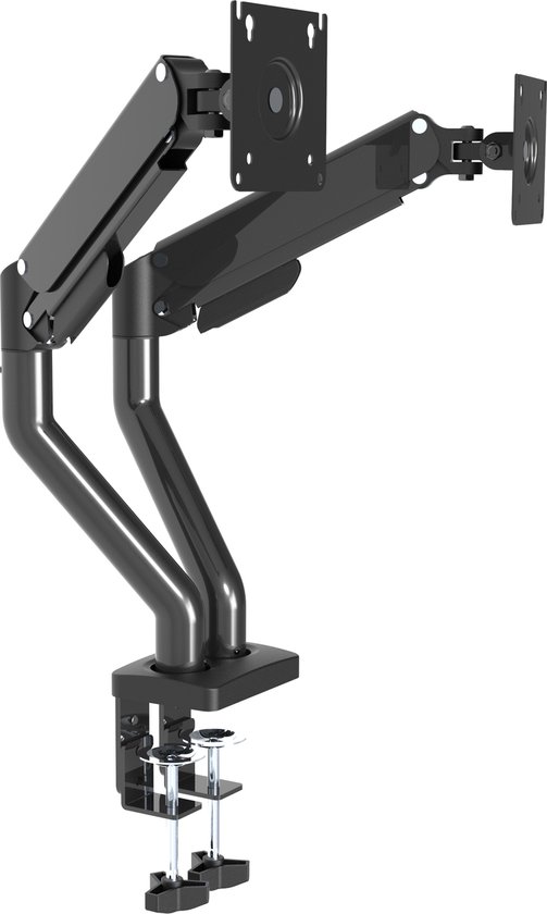 Monitor arm voor 2 monitoren. Bureau bevestiging. Gasveer gestuurd. 2 ...