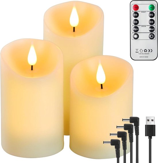 Gezellige LED-Kaarsen Set van 3 oplaadbare LED-kaarsen met ...