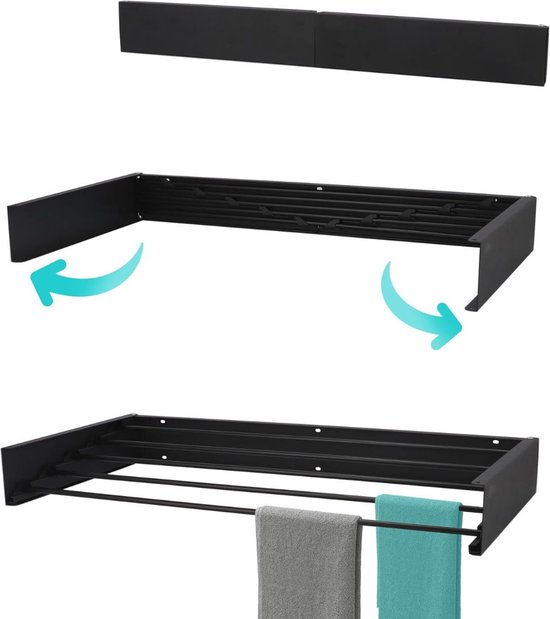 DD Droogrek Muur - Droogrek wand - Wasrek Muur - Uitklapbaar - Zwart | bol