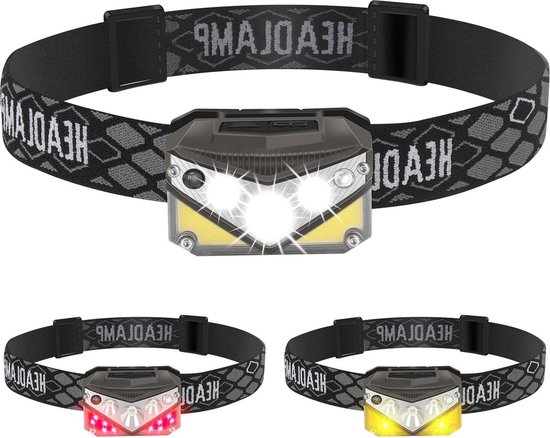 Hoofdlamp led oplaadbaar 1000 lm met rode lichtsensor - 6 modi USB IP65 ...