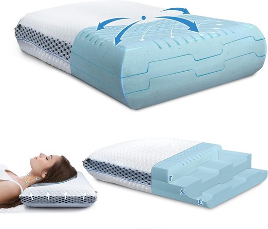 Verstelbaar hoofdkussen van traagschuim voor nek- en schouderpijn - ergonomisch kussen... | bol