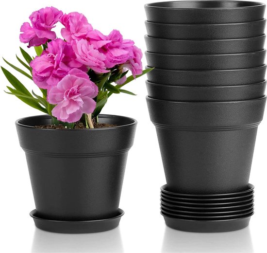 8 stuks Plastic plantenpotten - 16 cm met afvoergat en schotel ...