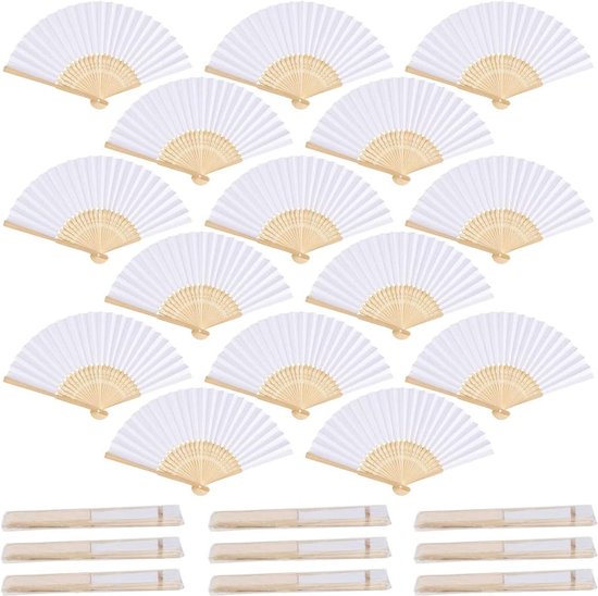 24 stuks wit bruiloftswaaiers van bamboe en papier - Decoratieve ...