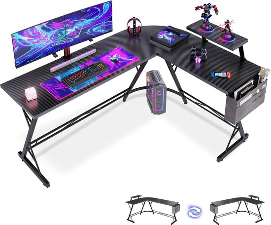 Goodivery ® Ergonomische Gaming Tafel met Ruime Werkruimte en Monitor ...