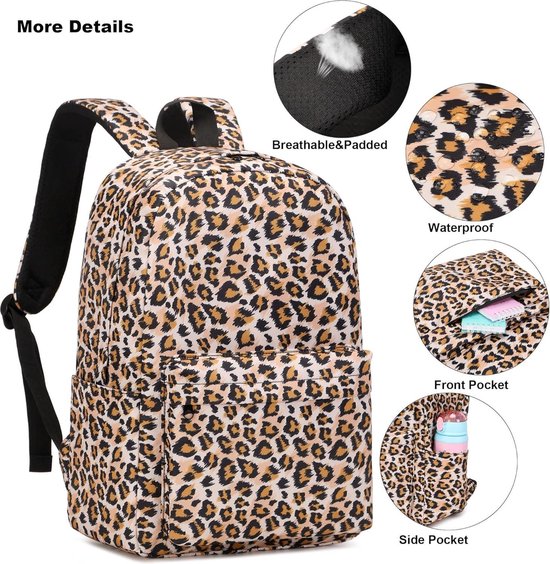 Leopard Girls School Backpacks for Kids Teenagers 3-in-1 School Bag ...