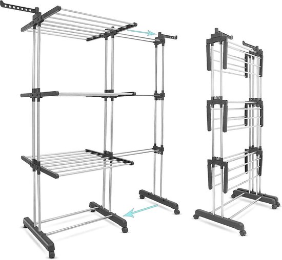 Wasrek - Uitschuifbaar droogrek droogtoren met 6 inklapbare vleugels ...