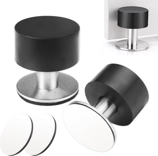 Deurstopper muur 2 stuks zelfklevend- rubberen stopper- roestvrij staal ...