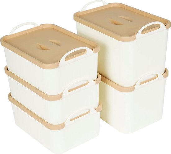 White Plastic Storage Boxes with Handles & Lids (5 Pack) - Small ...