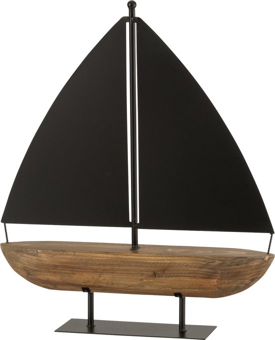 J-line - Zeilboot Hout/metaal Zwart/bruin Large - 45.5x10x49.5cm | bol