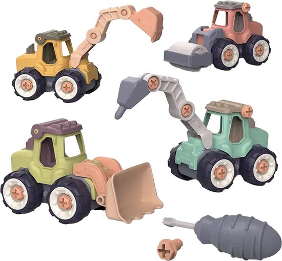 Bitey - Compleet set met 4 Werkvoertuigen - Educatief - Montessori ...