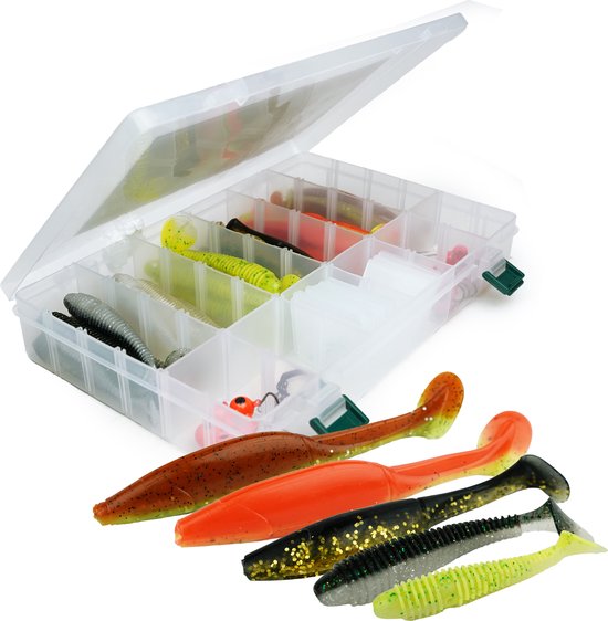 Fish-Xpro Baars & Snoekbaars set 49 delen incl. Tacklebox - Softbaits - Jigkoppen -... | bol