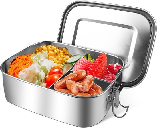 Broodtrommel Roestvrijstalen lunchbox met vakken 1400 ml lekvrij-metaal ...