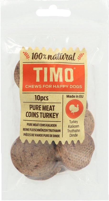 Timo Pure Meat Coins - Hondensnacks - Kalkoen 5.2 cm 10 stuks | bol