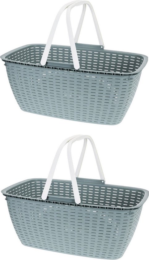 2x stuks groene wasmand met witte handvatten 60 cm - Draagwasmanden ...
