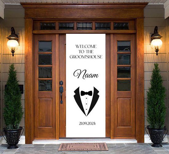 Deur Decoratie 75x200cm (pvc) - bruiloft - bruidegom - feest poster ...