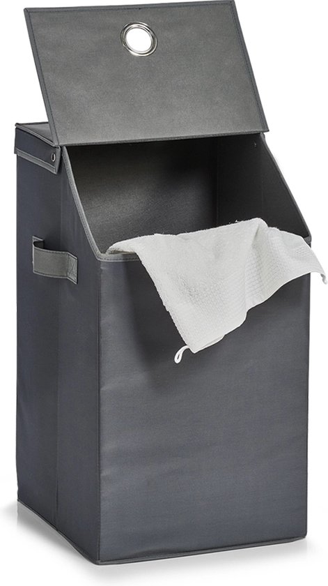 Polyester wasmand antraciet met deksel 34 x 34 x 60 cm - Wasgoedmanden ...