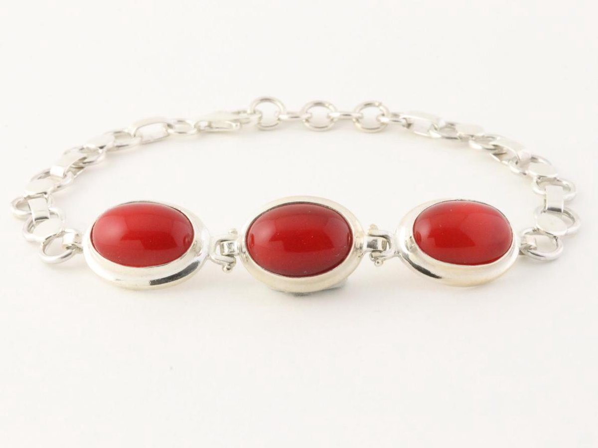 Zilveren schakelarmband met rode agaat | bol.com