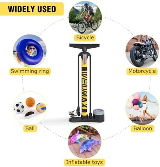 Fietspomp met Drukmeter, Voetpomp met Presta en Schrader Ventielen, Draagbare Fiets... | bol