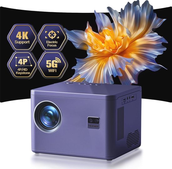 Mini LED Projector 4K met Elektrische Focus en Zoom - 5G WiFi en ...