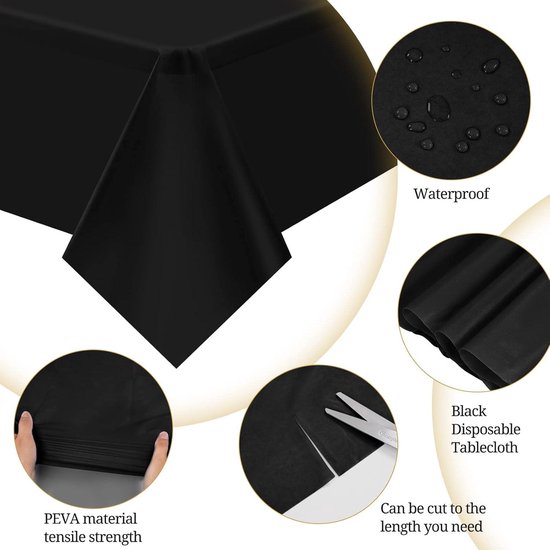 Disposable Black Plastic Tablecloth 10 Pack - 54" x 108" Rectangular ...