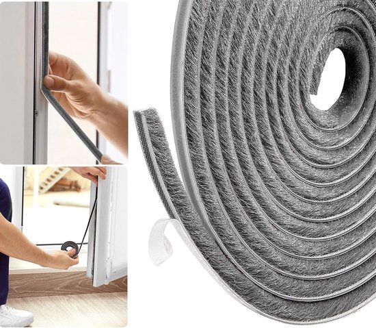 Tochtstrip zelfklevende borstelafdichtingsstrip grijs - 10 meter x 9 mm ...