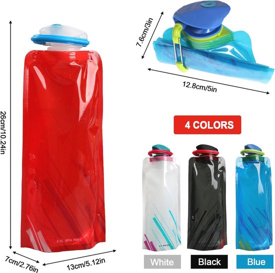 Opvouwbare Waterflessen 4 Stuks - 700 ml Flexibele Drinkflessen voor ...