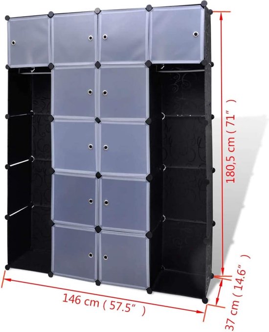 Kast met 14 Compartimenten Modulair Zwart en Wit Kasten Kledingkast ...