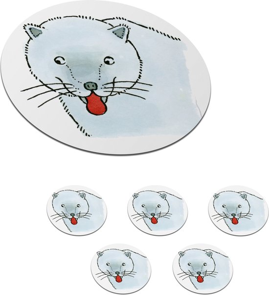 Onderzetters voor glazen - Rond - tekening van een poolvos met een rode ...