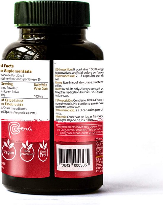 Amazon Andes - Organic camu camu Capsules - 100 x 500 mg-Rijk aan ...