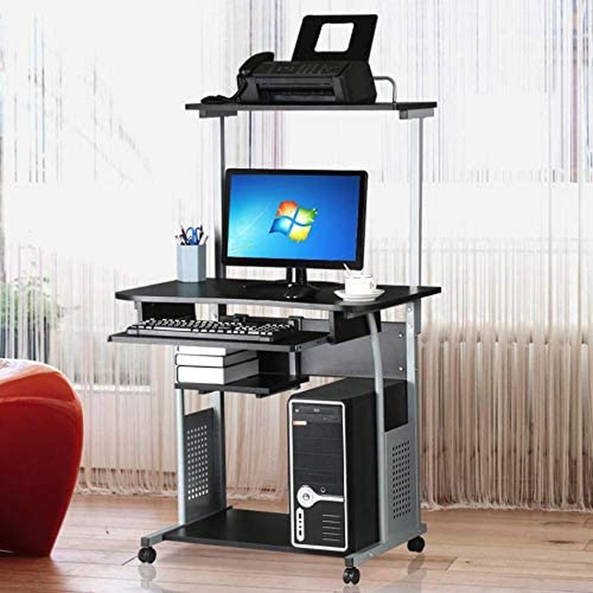 Furnibella - Computertafel met plank, bureau, pc-tafel met wielen ...