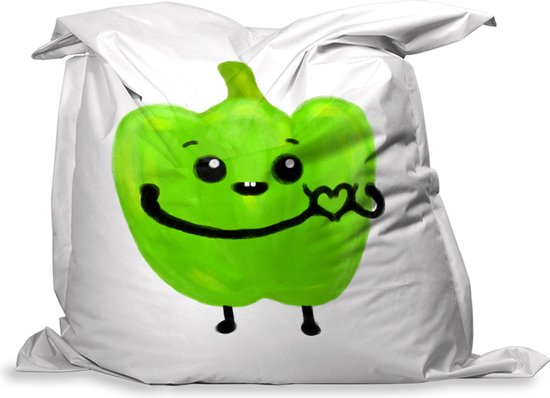 PillowMonkey zitzak - tekening van een groene paprika met een gezicht ...