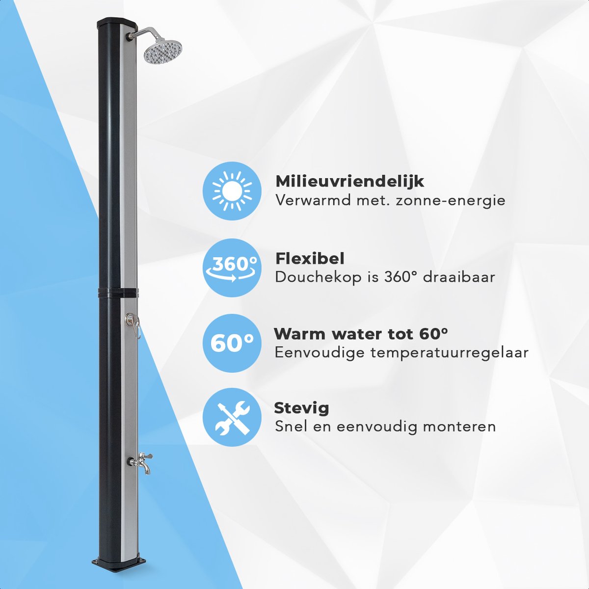 LifeGoods Buitendouche - Solar Tuindouche incl. Voet - Werkt op Zonne ...