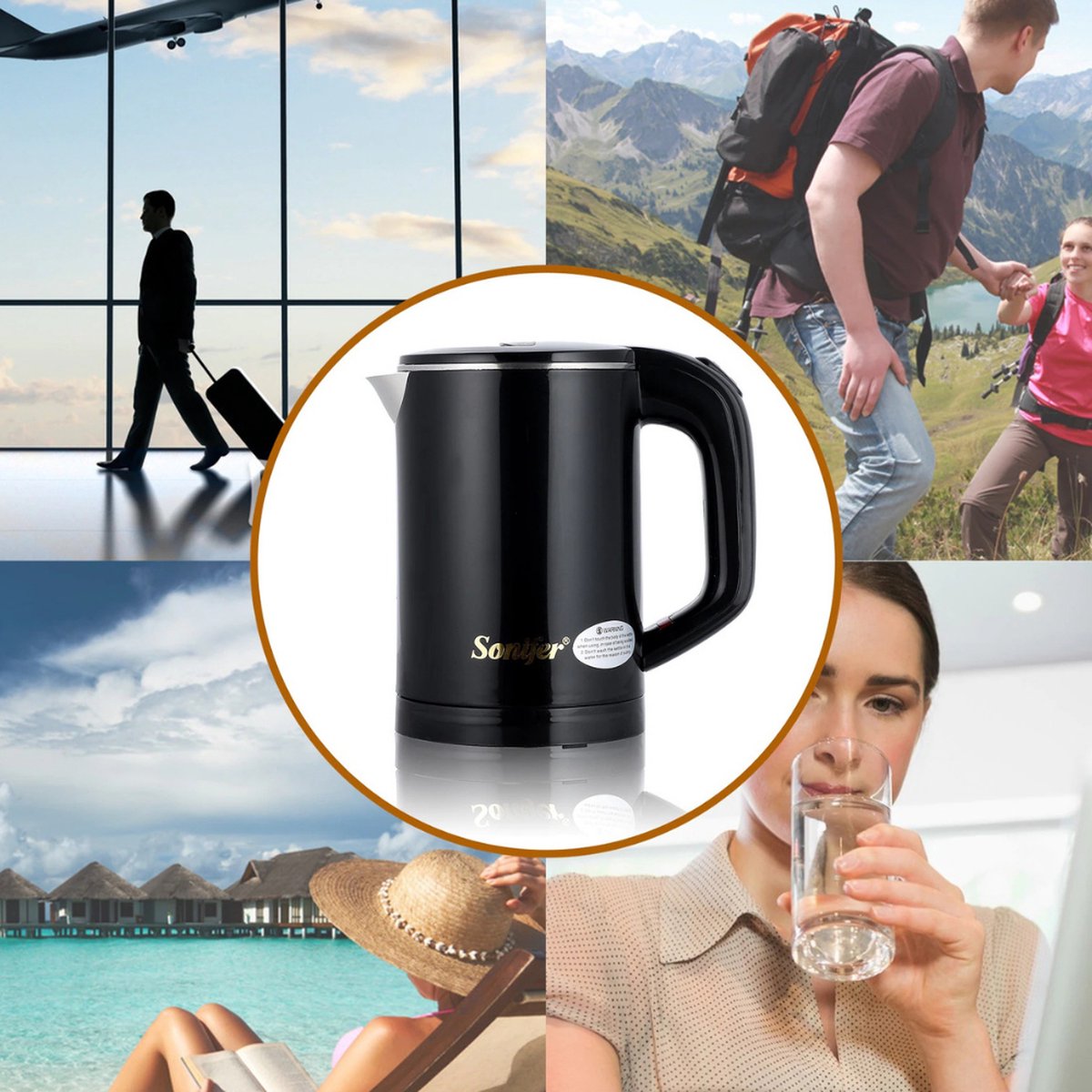 Sonifer Mini Waterkoker - Reis Waterkoker - 0.6L - Voor Onderweg - Op ...