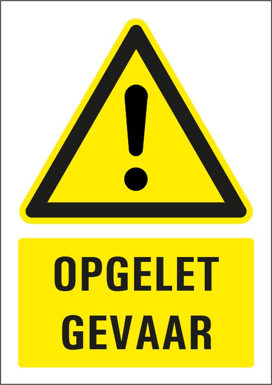 Opgelet gevaar sticker met tekst 297 x 420 mm | bol