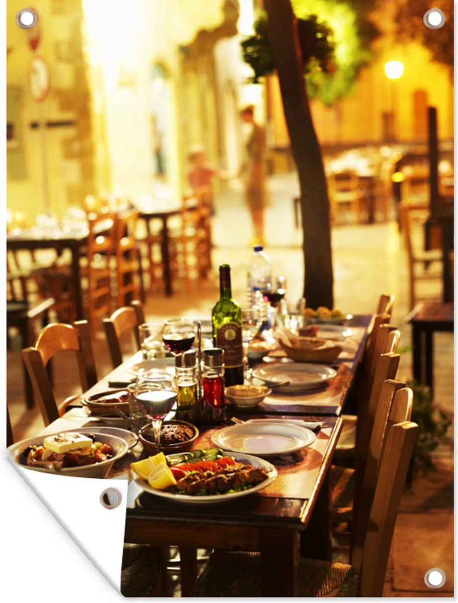 Tuin decoratie Gedekte tafel met eten en drinken in Cyprus - 30x40 cm - Tuindoek | bol.com