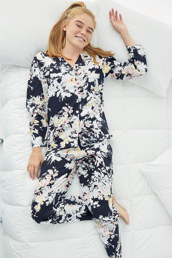 Seamlife Homewear - Dames Pyjama Set - BIO - Lang - Blauw Bloem -(XS) | bol