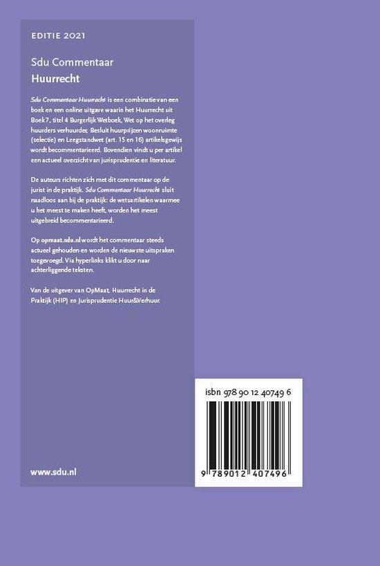 SDU Commentaar - Sdu Commentaar Huurrecht 2021 | 9789012407496 | Boeken ...