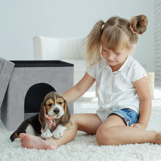 Relaxdays kattenmand poef - opvouwbaar - kattenhuis - grijze hocker kat ...