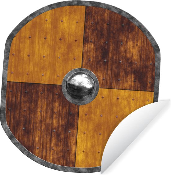 Behangcirkel - Houten schild van een Viking - 50x50 cm - Muurcirkel - Zelfklevend -... | bol.com