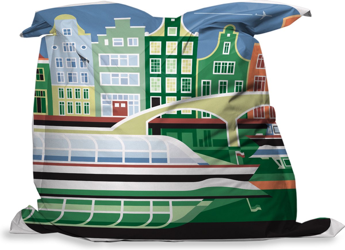 PillowMonkey zitzak - tekening van Amsterdam met groene tinten ...