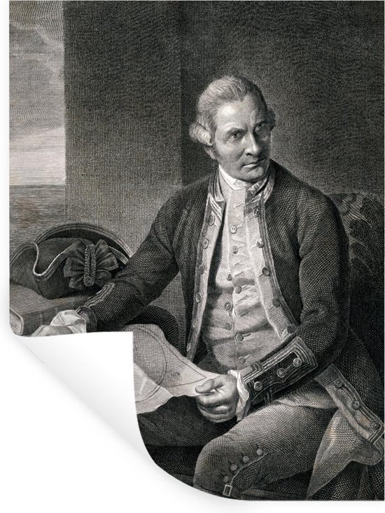 Muurstickers - Illustratie van een James Cook met kaart - 30x40 cm ...