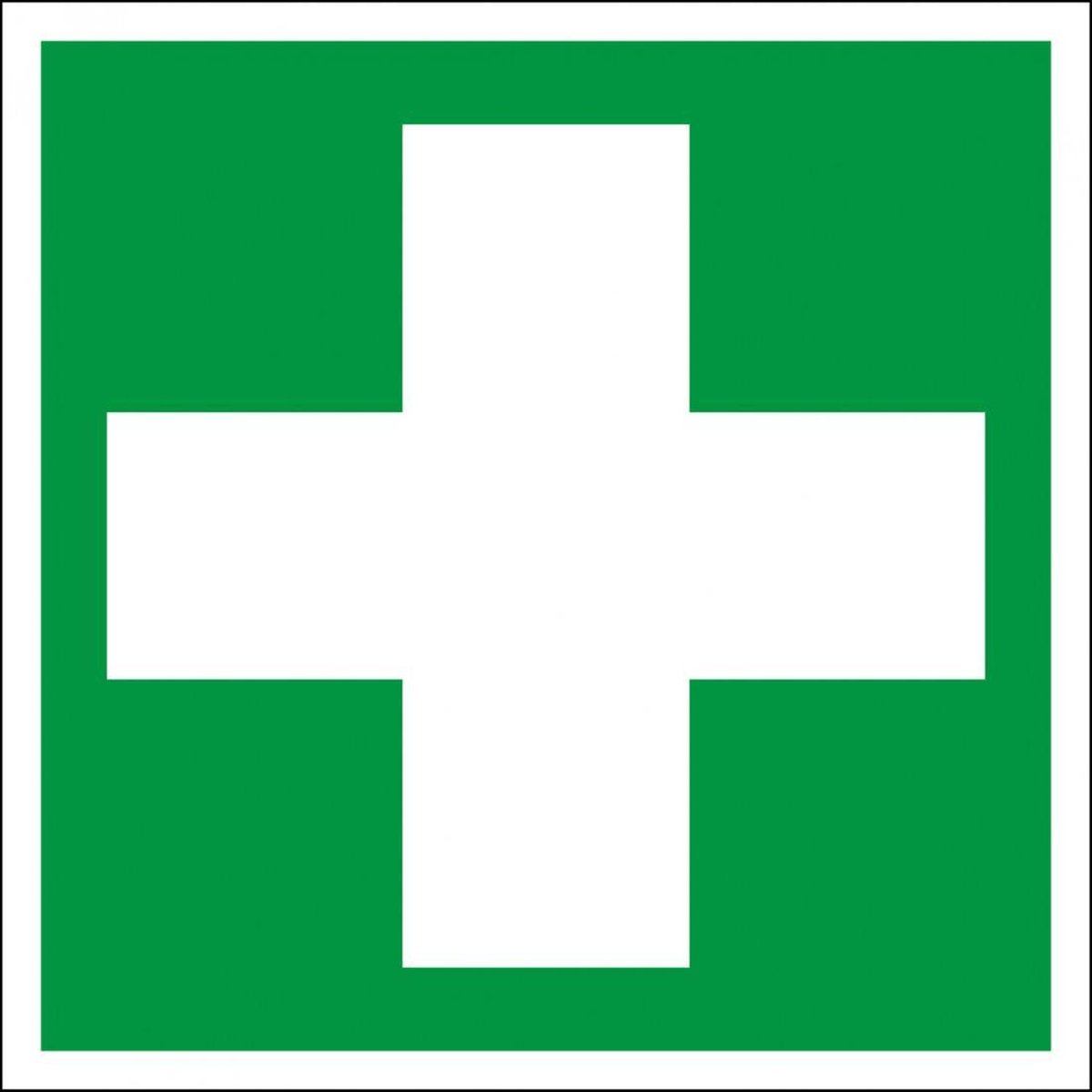 EHBO sticker - zelfklevende folie - 150 x 150 mm - groen wit | bol
