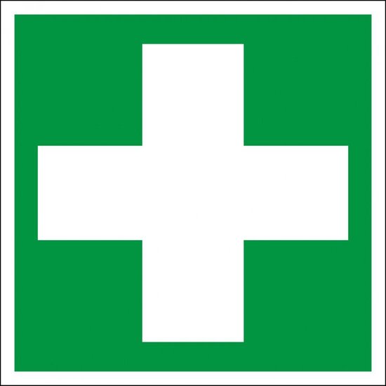 EHBO sticker - zelfklevende folie - 150 x 150 mm - groen wit | bol