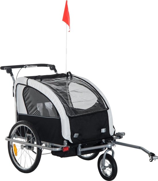 HOMCOM Fietskar Jogger 2-in-1 zwart/wit 70 x 58 x 55 cm | bol