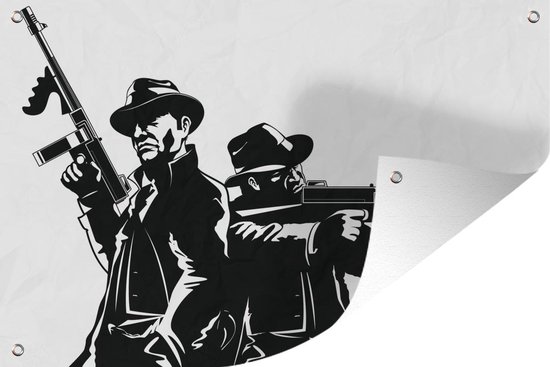 Muurdecoratie Illustratie van twee leden van de maffia met wapens in ...