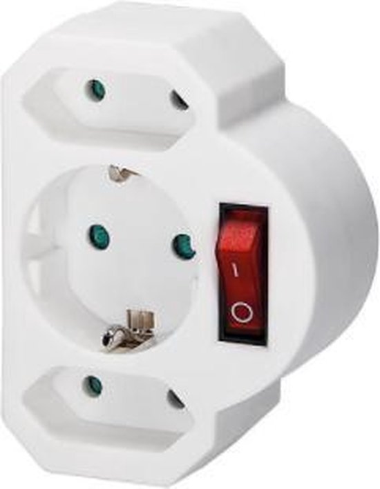 Verdeelstekker 3-voudig met schakelaar, adapter, verloopstekker - 1x RA ...