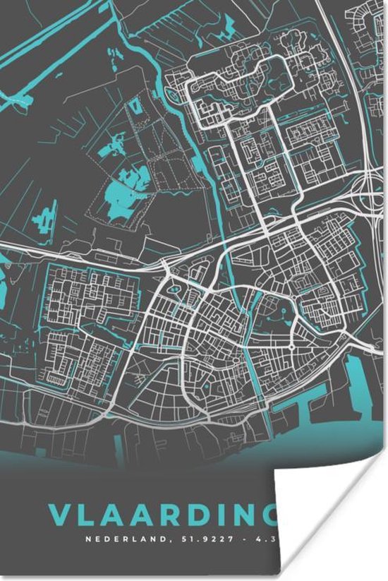 Poster Plattegrond - Vlaardingen - Grijs - Blauw - 40x60 cm | bol.com