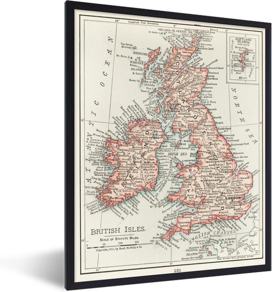 Fotolijst incl. Poster - Kaart - Retro - Engeland - 60x80 cm ...